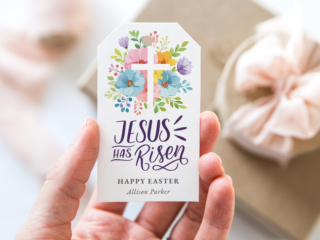 Jesus Has Risen, Printable Easter Gift Tag, Christian Cross Label, He ...