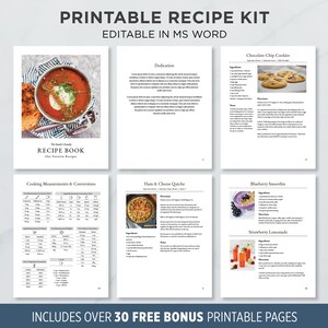 Editable Cookbook MS Word Template Classic Style, Printable Recipe Book ...