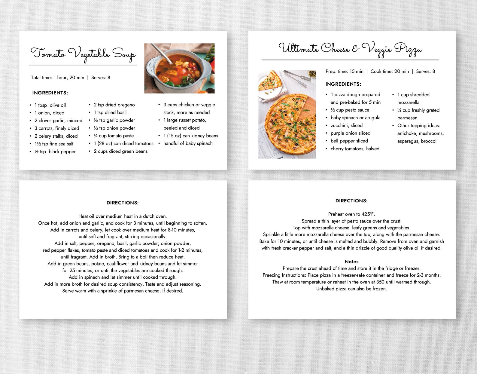 4x6 and 5x7 Recipe Card Template, Recipe Card MS Word Template ...