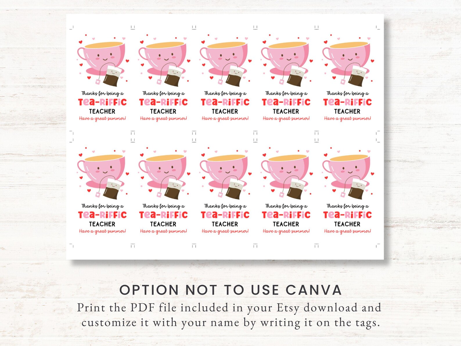 Printable Tea-riffic Teacher Gift Tag, Tea-themed Teacher Appreciation ...