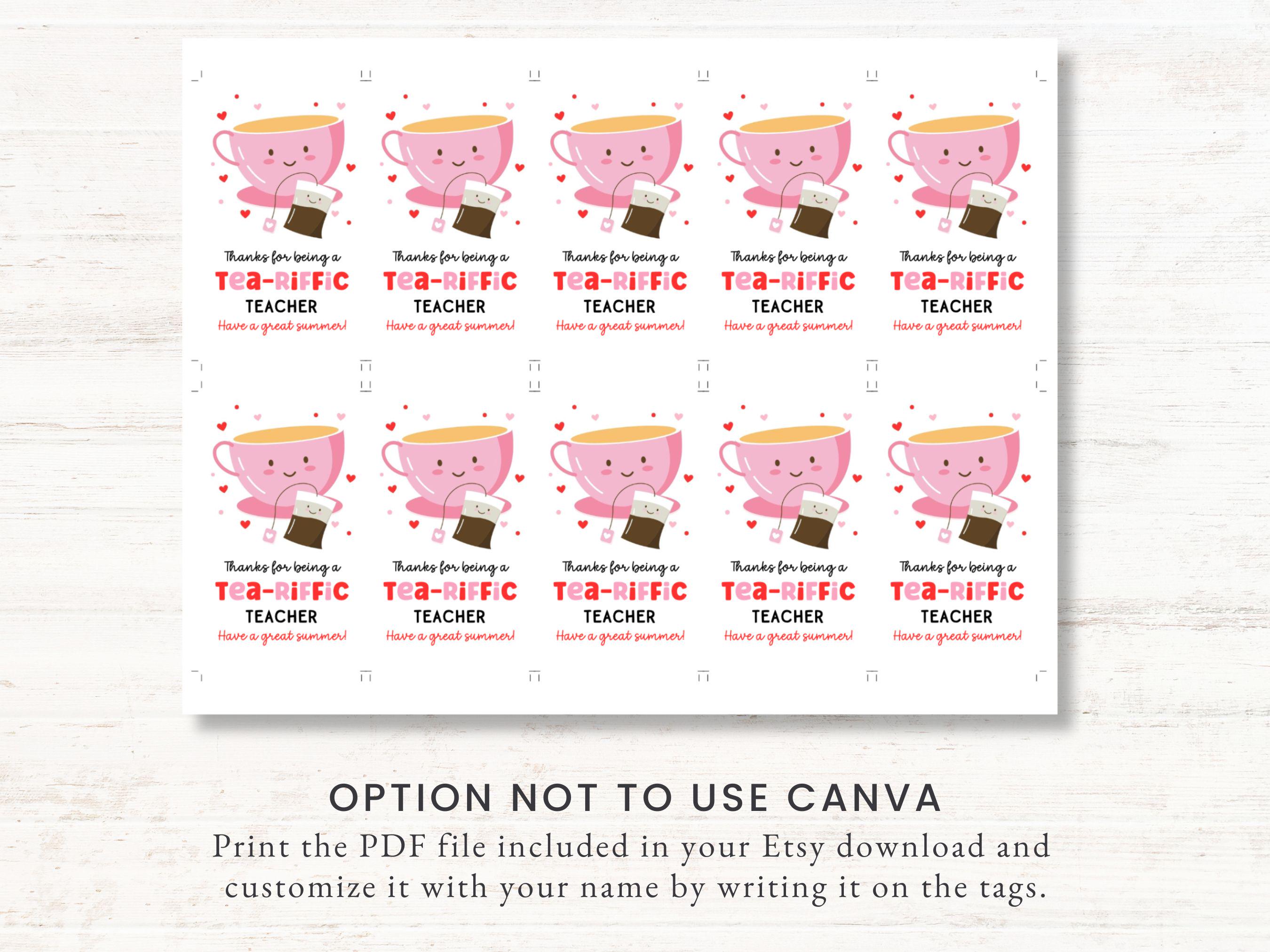 Printable Tea-riffic Teacher Gift Tag, Tea-themed Teacher Appreciation ...