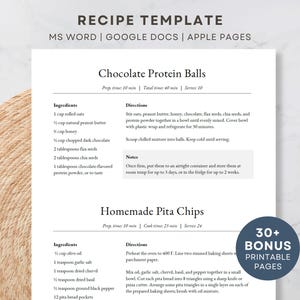2 Recipes per Page Template, Short Recipe Template, MS Word Recipe ...