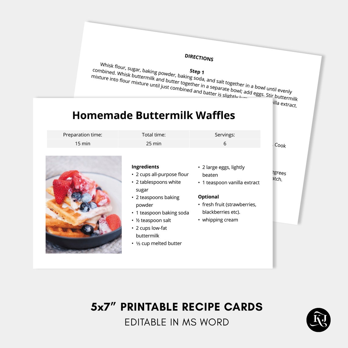 5x7 Recipe Card Editable Recipe Card in MS Word 5x7 Recipe - Etsy Canada