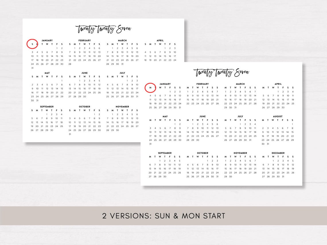 2027 Printable Desk Calendar, Simple Year Office Planner, Instant ...