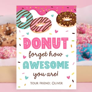 Donut Forget How Amesome You Are, Donuts Printable Valentine Card, Kids ...