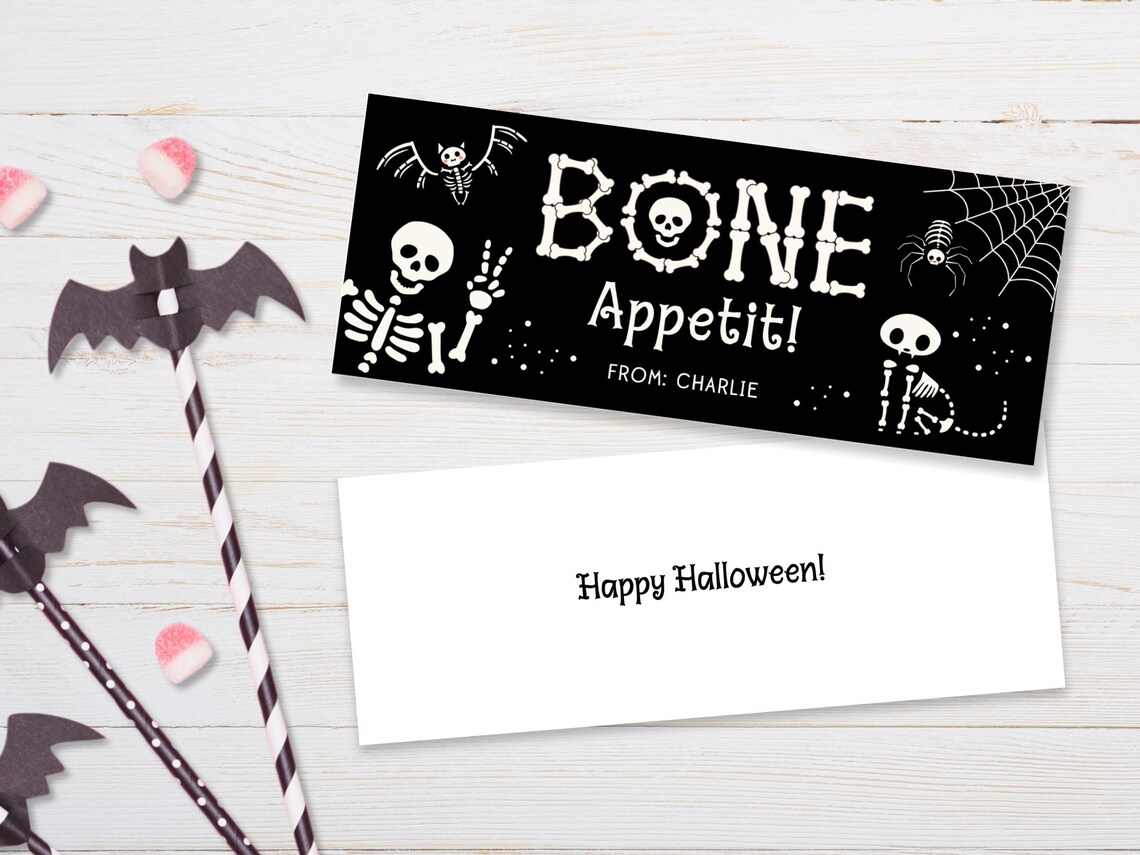 Printable Halloween Treat Bag Topper, Skeleton Bag Topper, Bone Appetit ...