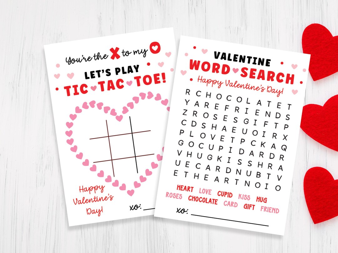 Word Search Valentine Card Game, Tic Tac Toe Valentine Tag, Printable ...