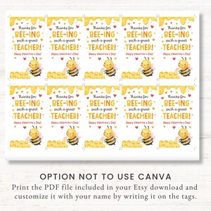 Printable Bee Valentine's Day Gift Tag for Teacher, Thanks for Bee-ing ...