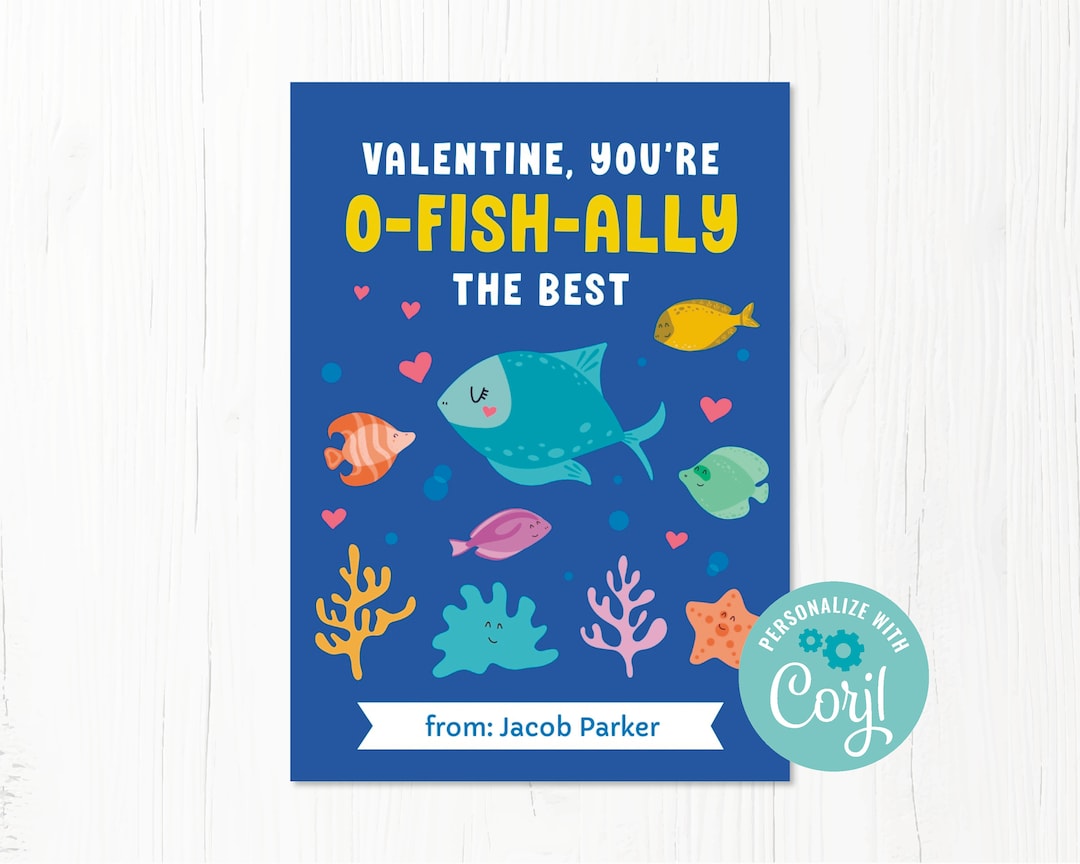 O-fish-ally the Best, Classroom Valentine Card, Printable Kids School ...