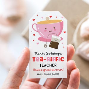 Printable Tea-riffic Teacher Gift Tag, Tea-themed Teacher Appreciation ...