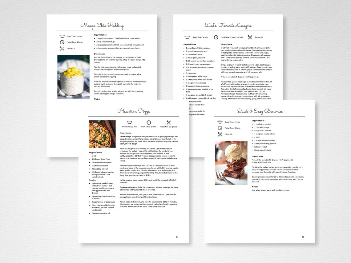 Editable Recipe Book, Word Template, Printable Cookbook Binder, Kitchen ...