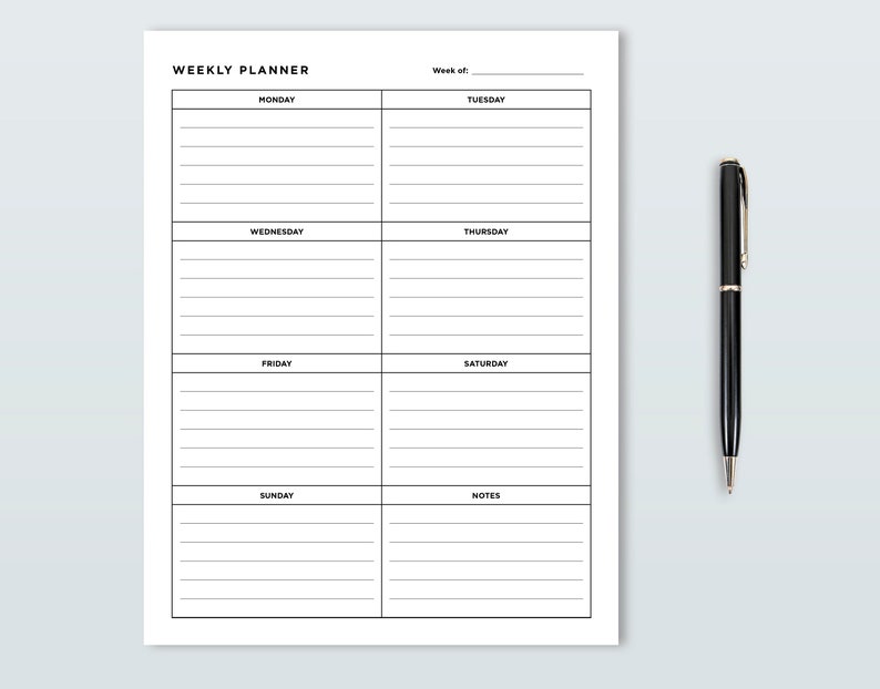 Weekly Planner Printable Page in US Letter and A4 Size, Simple Weekly ...