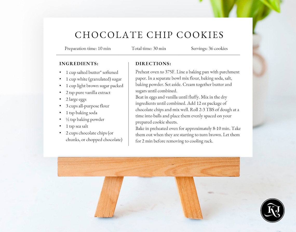 4x6 and 5x7 Recipe Card, Recipe Card Template, Word Template, Printable ...