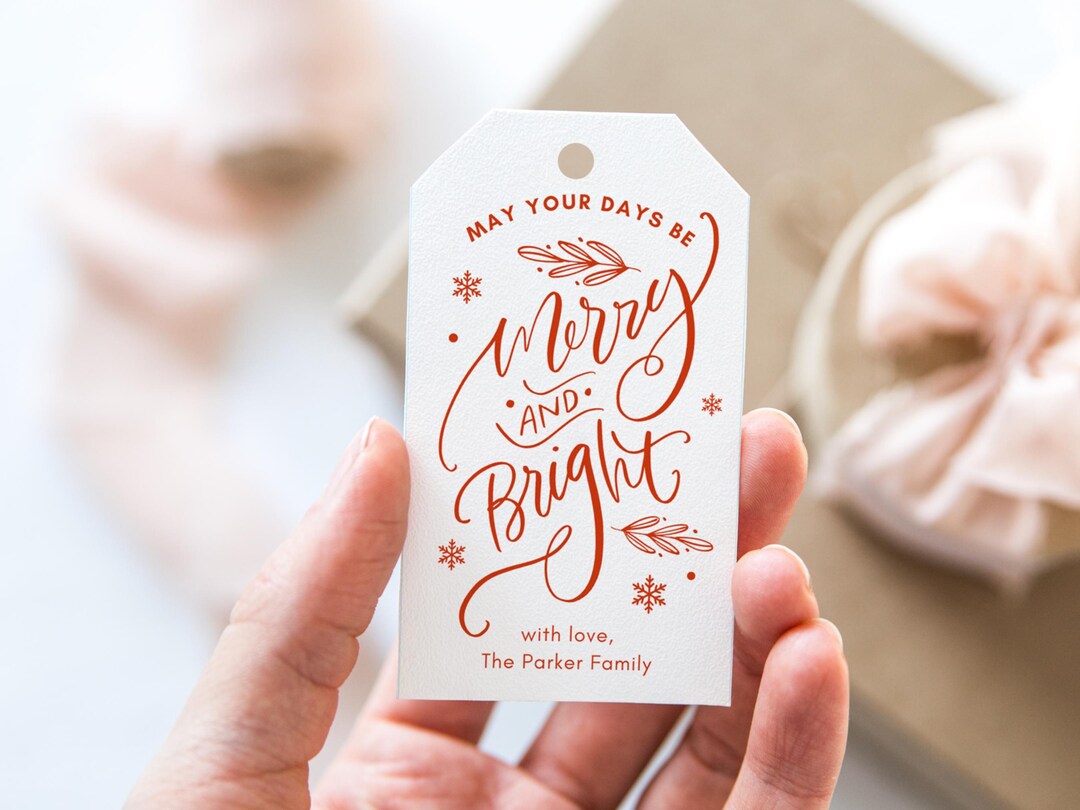 Merry and Bright Printable Holiday Gift Tag, Hand Lettered Christmas ...