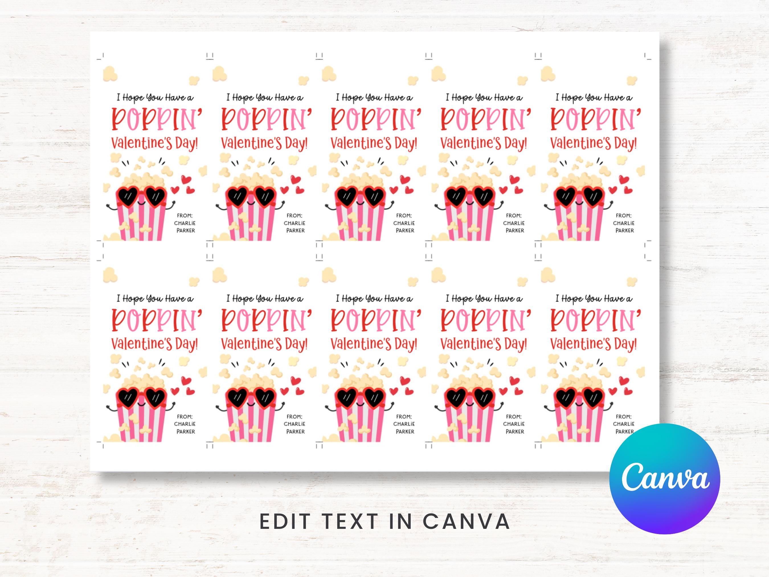 Have a Poppin' Valentine's Day, Printable Popcorn Valentine Tag ...
