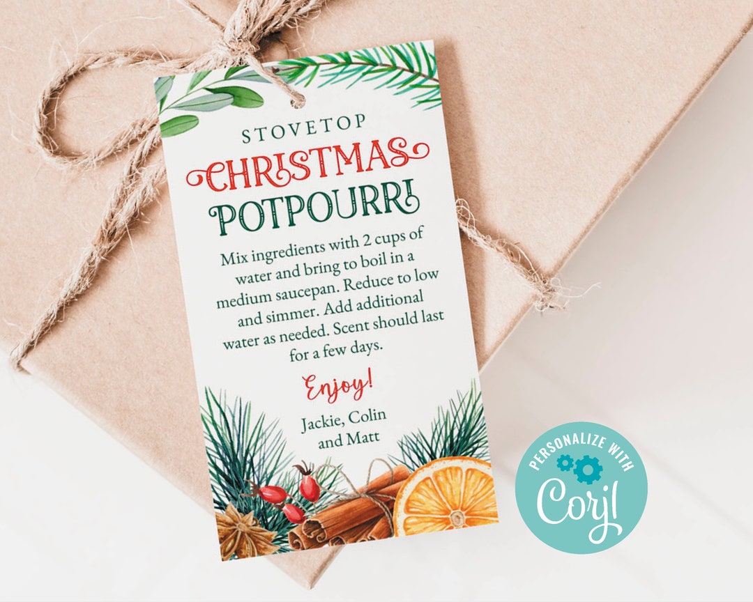 Stovetop Christmas Potpourri Tag Instructions, Printable Potpourri Gift ...