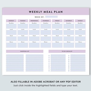 Simple Weekly Meal Planners, Pastel Printable and Fillable Meal Planner ...
