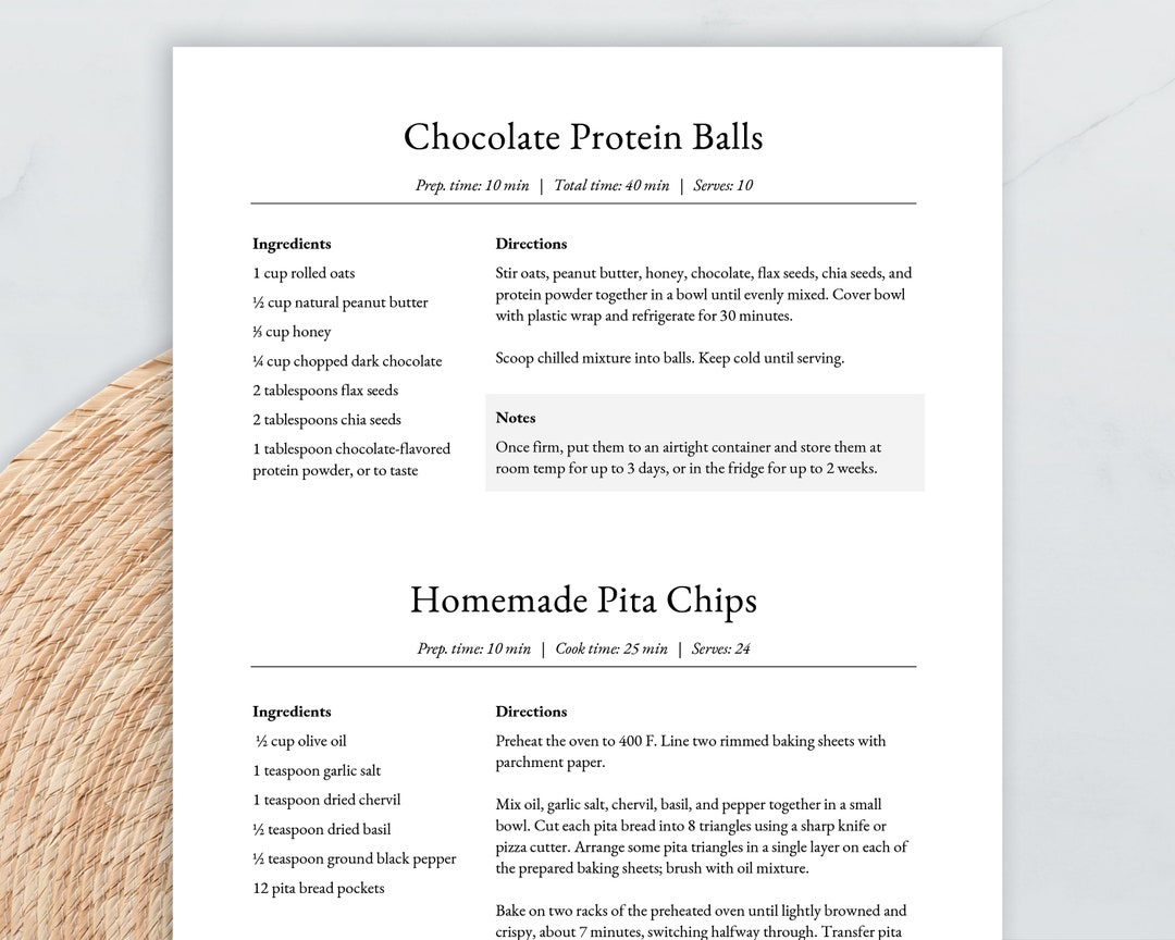 2 Recipes per Page Template, Short Recipe Template, MS Word Recipe ...