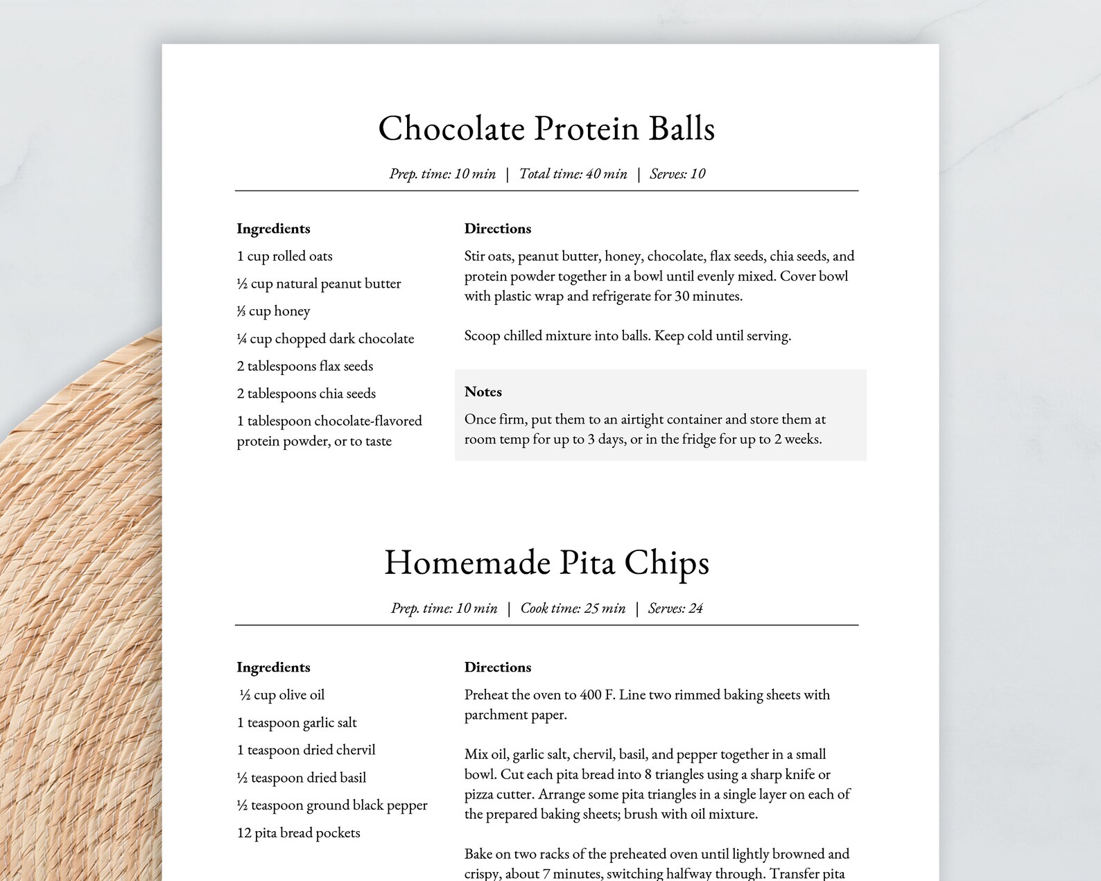 2 Recipes per Page Template, Short Recipe Template, MS Word Recipe ...