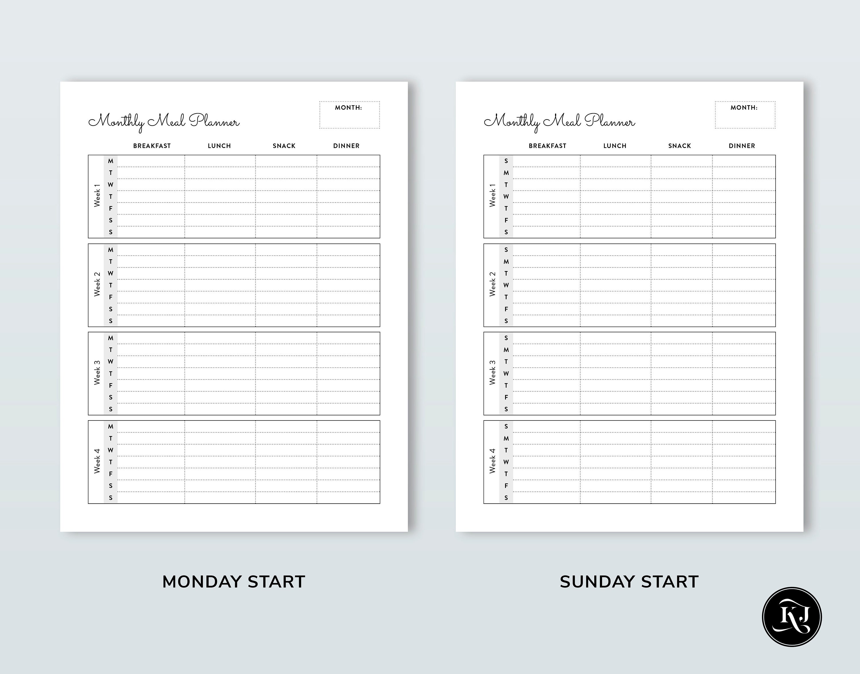 Meal Planning Kit Printable Weekly and Monthly Meal Planners - Etsy