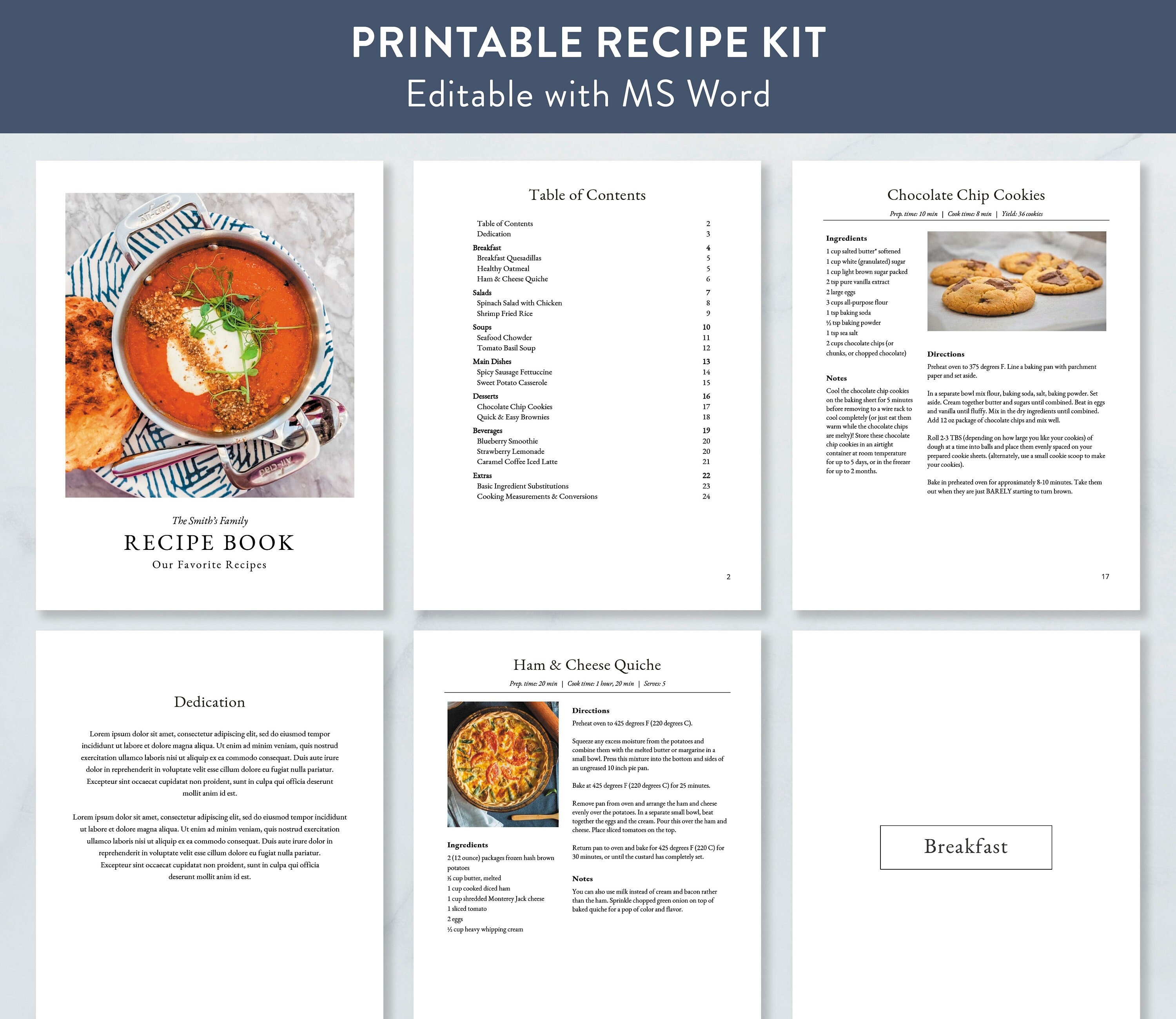 Editable Cookbook MS Word Template Classic Style Printable - Etsy Canada