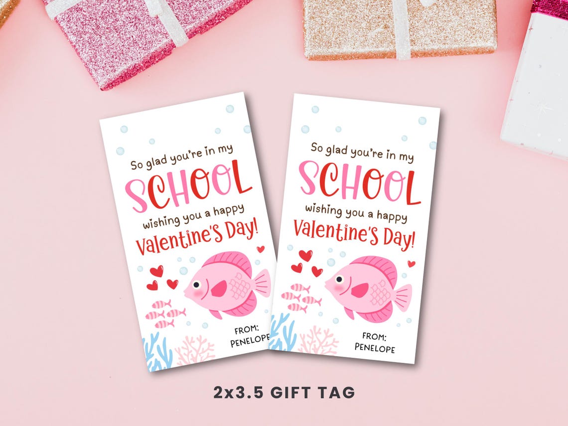So Glad You're in My School, Printable Fish Valentine's Day Tag, Kids ...