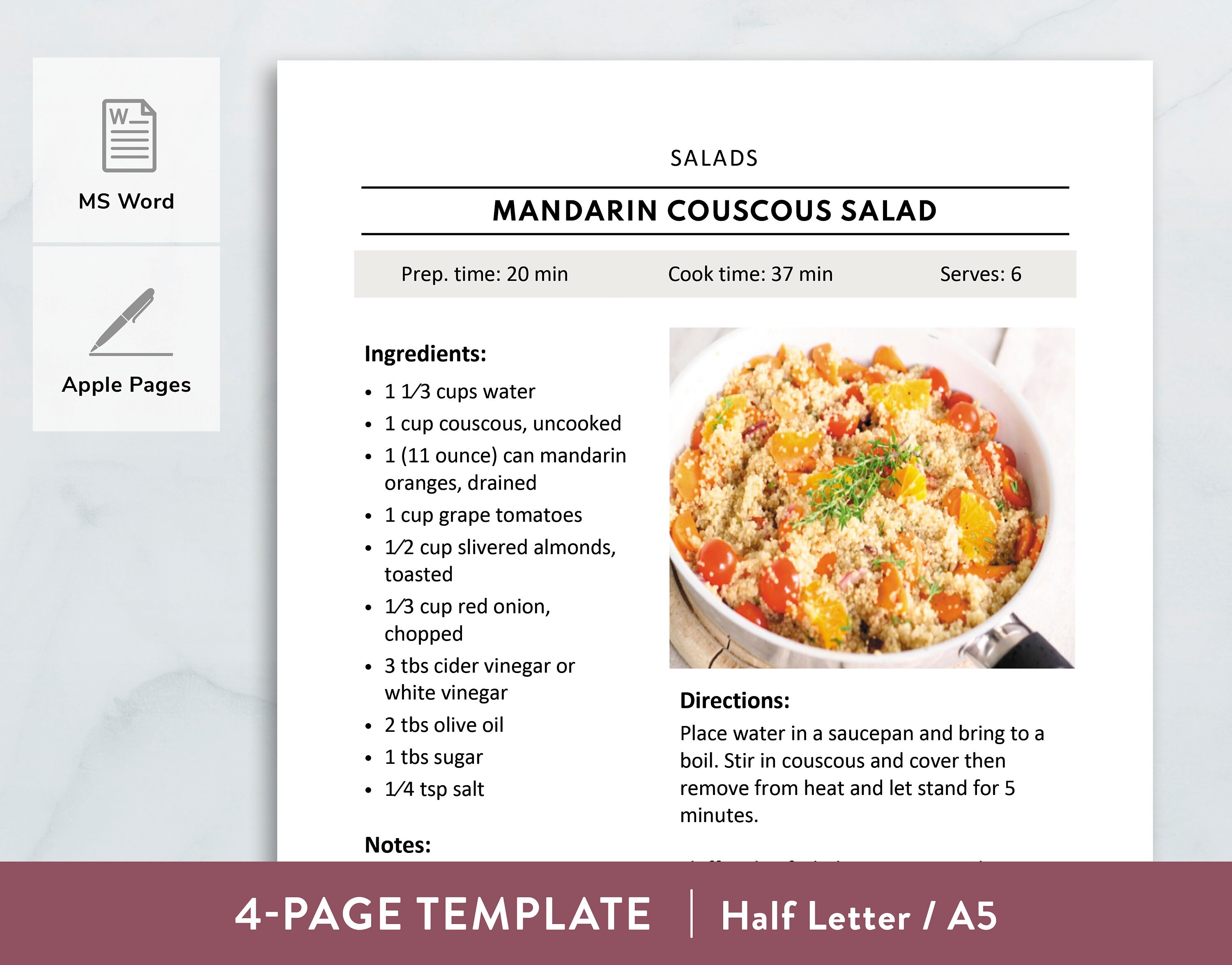 Half Letter Recipe Template Editable Recipe Pages Kitchen - Etsy Canada