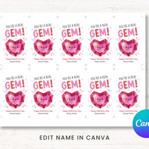 You're a Gem Valentine Card, Printable Valentine's Card, Classroom ...