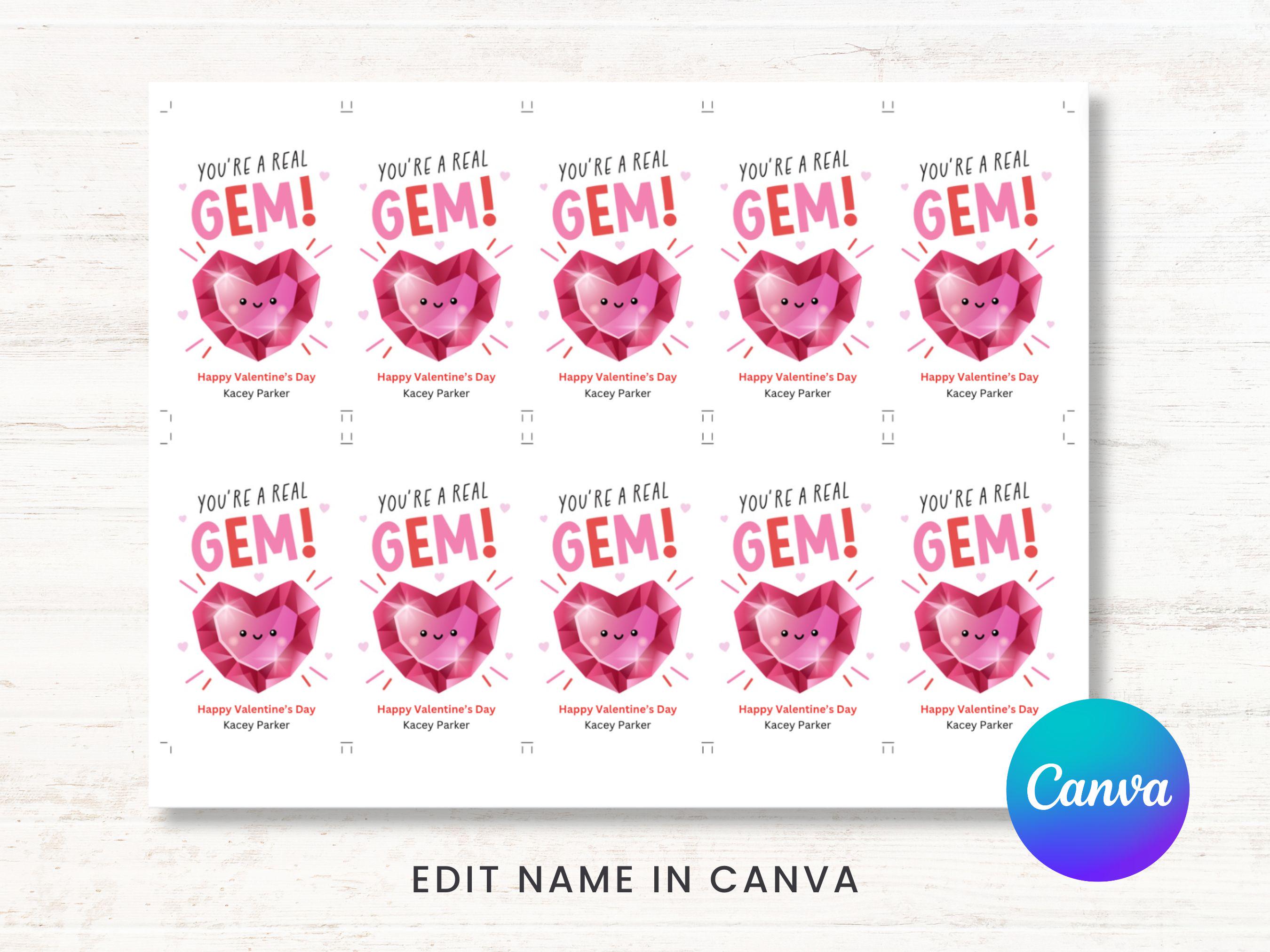You're a Gem Valentine Card, Printable Valentine's Card, Classroom ...