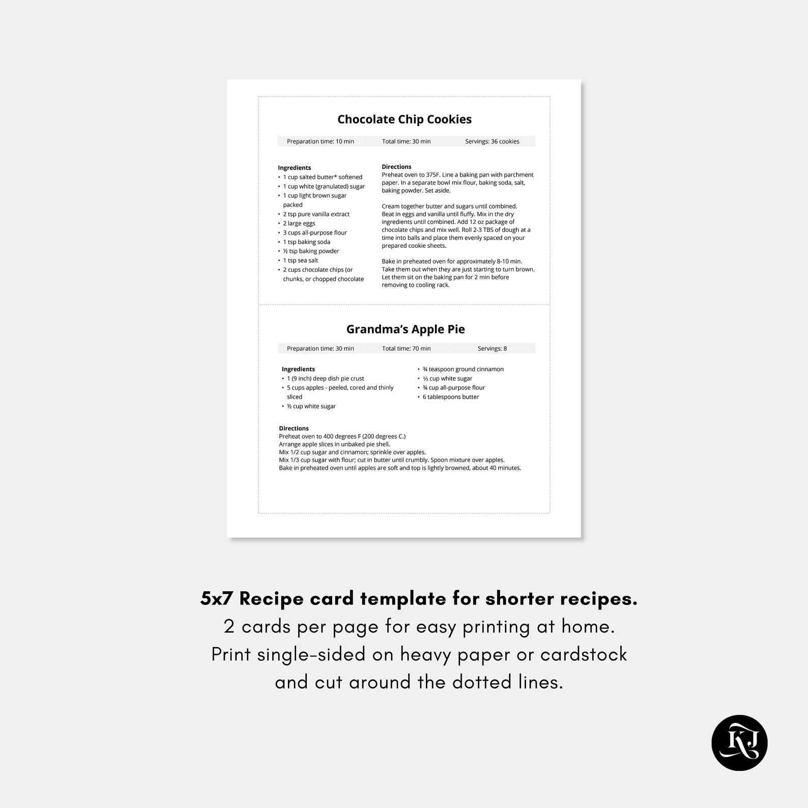 5x7 Recipe Card Editable Recipe Card in MS Word 5x7 Recipe - Etsy Canada