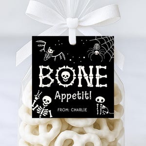 Editable Halloween Square Gift Tag, Bone Appetit Printable Treat Tag ...