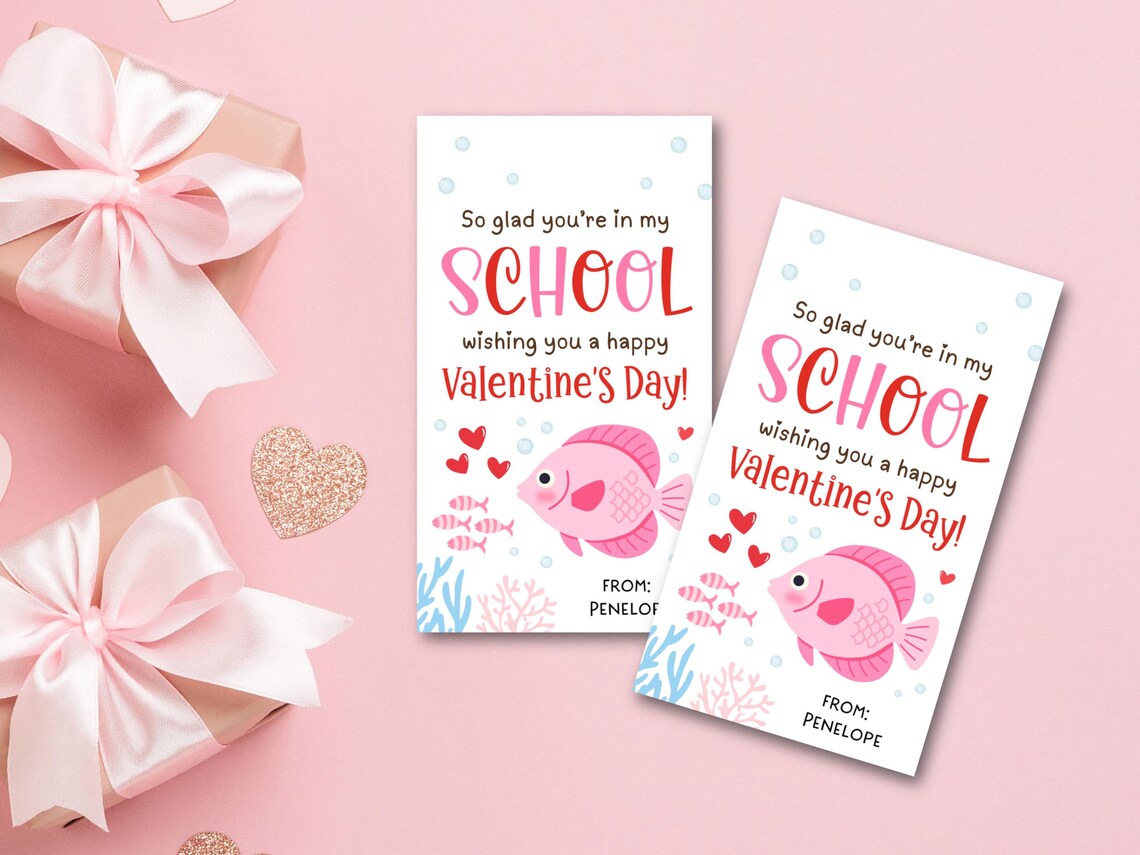 So Glad You're in My School, Printable Fish Valentine's Day Tag, Kids ...