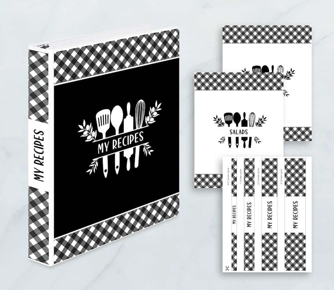 Printable Kitchen Recipe Binder Cover Page, Editable Spines and ...