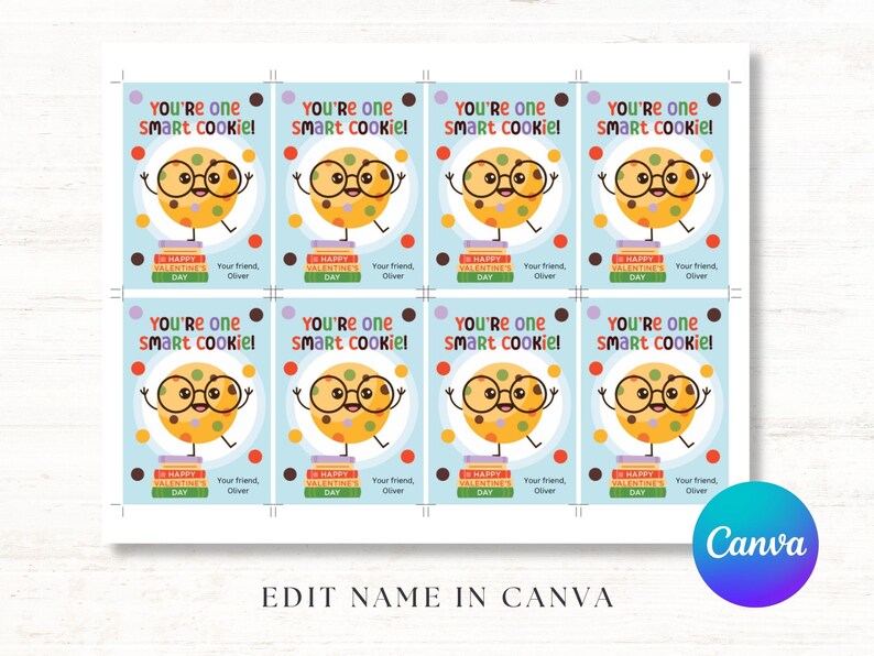 You're One Smart Cookie, Printable Valentine Card, Editable Kids ...