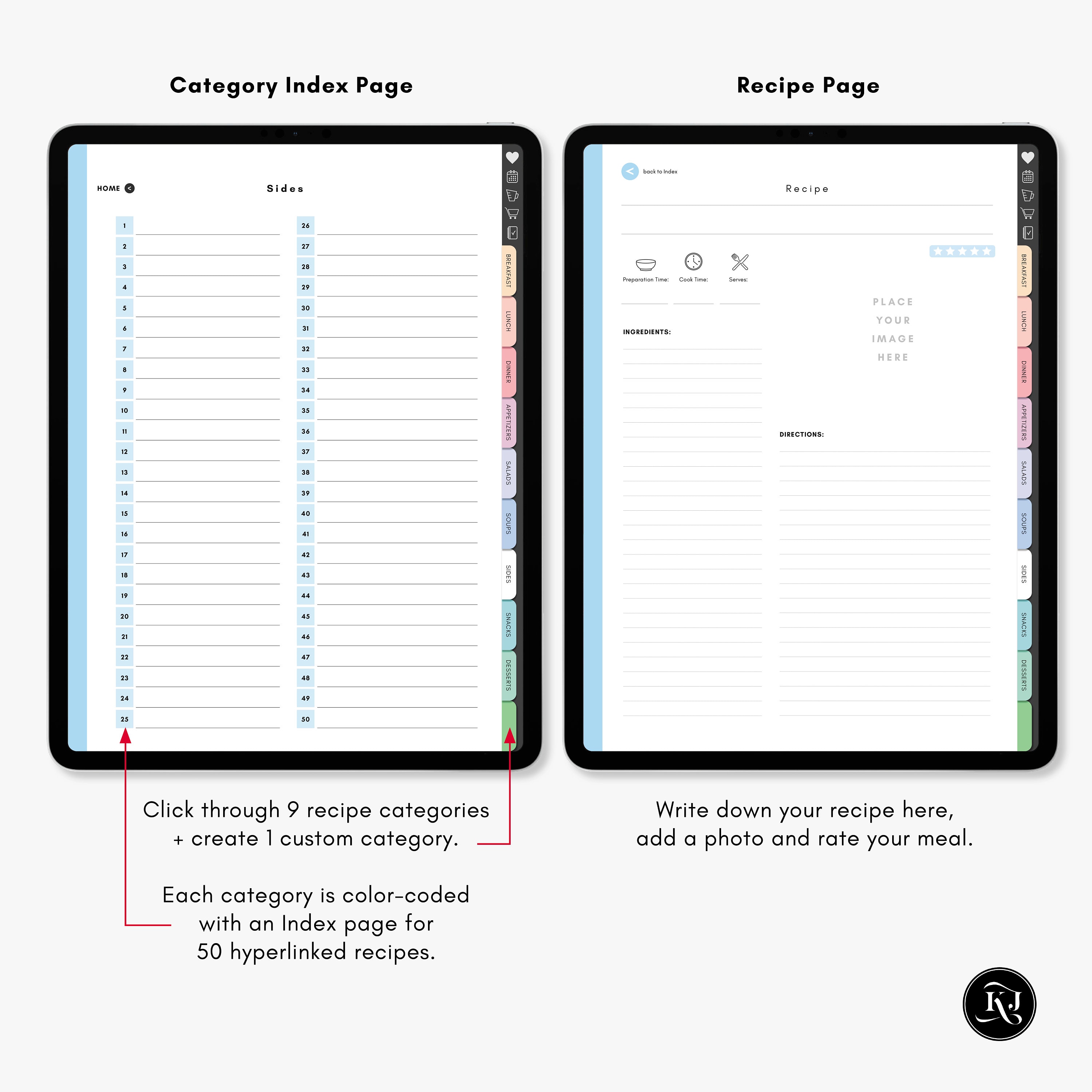 Paper & Party Supplies Calendars & Planners digital recipe journal digital tabs digital recipe ...