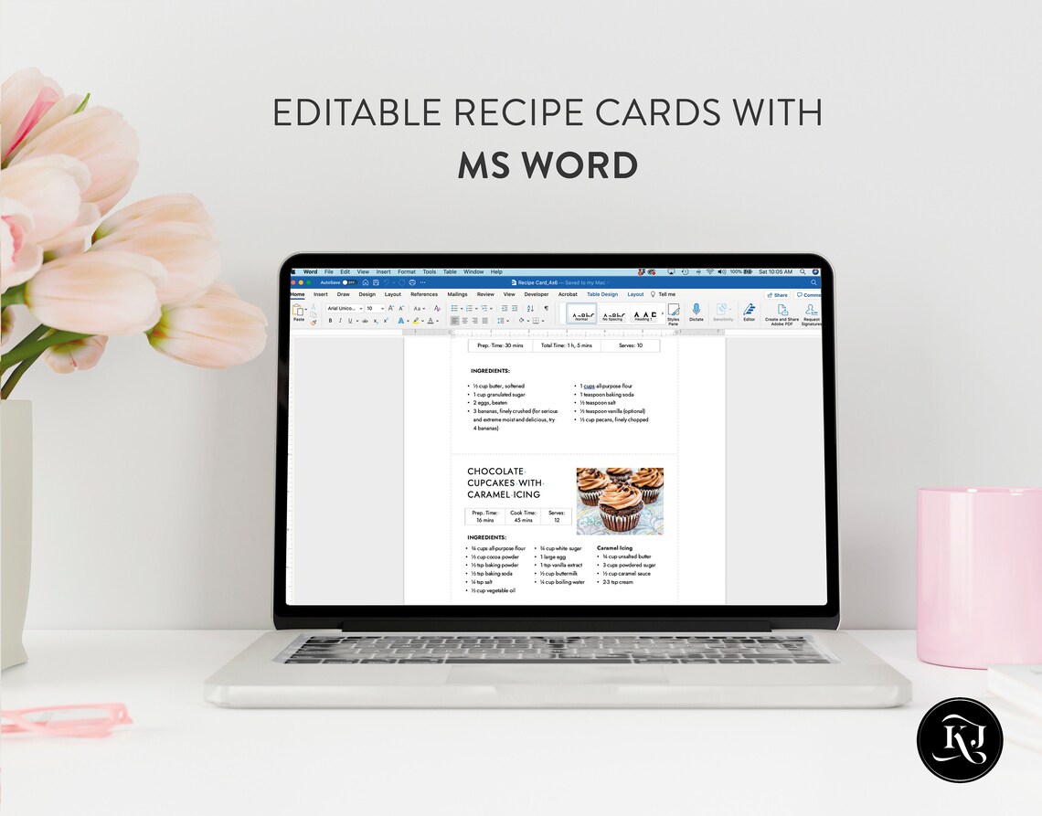 4x6 and 5x7 Recipe Card Template, Recipe Card MS Word Template ...
