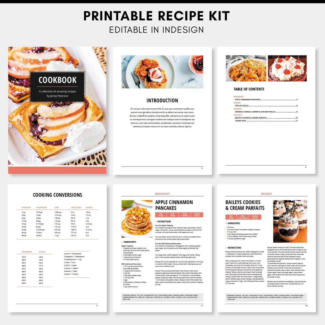 Indesign Recipe Template Editable Indesign Recipe Book - Etsy UK