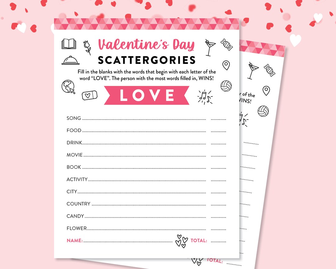 Valentine Scattergories Game, Fun Valentine's Day Scattergories Quiz ...