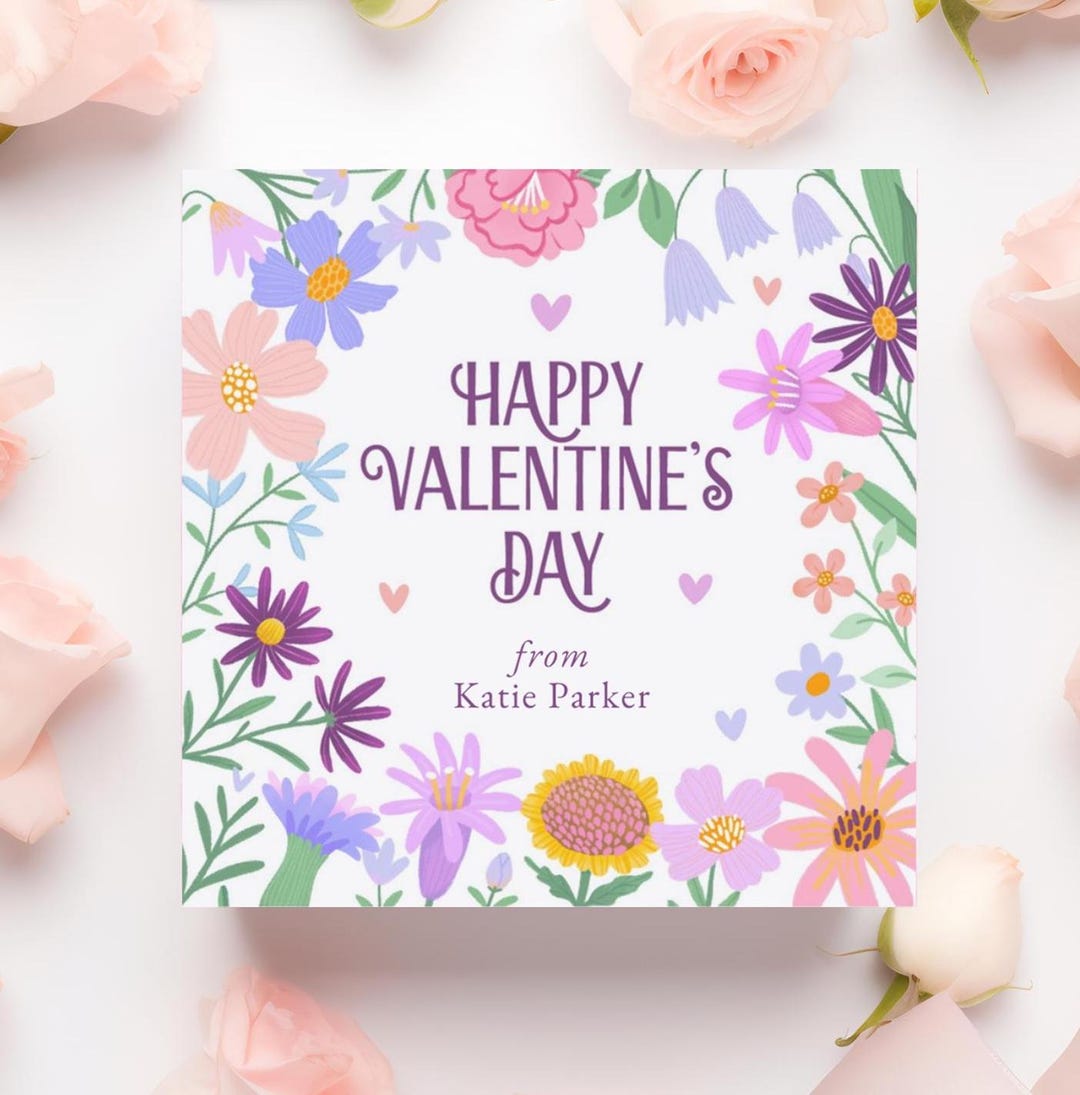 Printable Floral Valentine's Day Card, School Valentine, Classroom ...