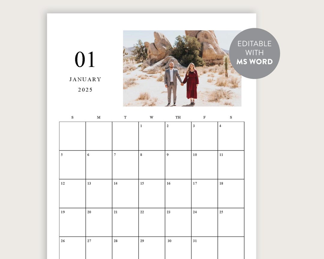 2025 Editable Photo Calendar, Printable Wall Calendar, 2025 Picture ...