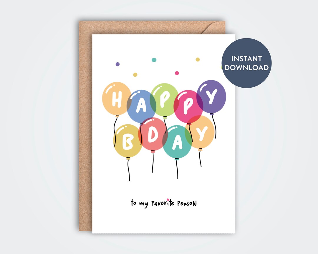Birthday Balloons Printable Greeting Card Friendship Happy - Etsy
