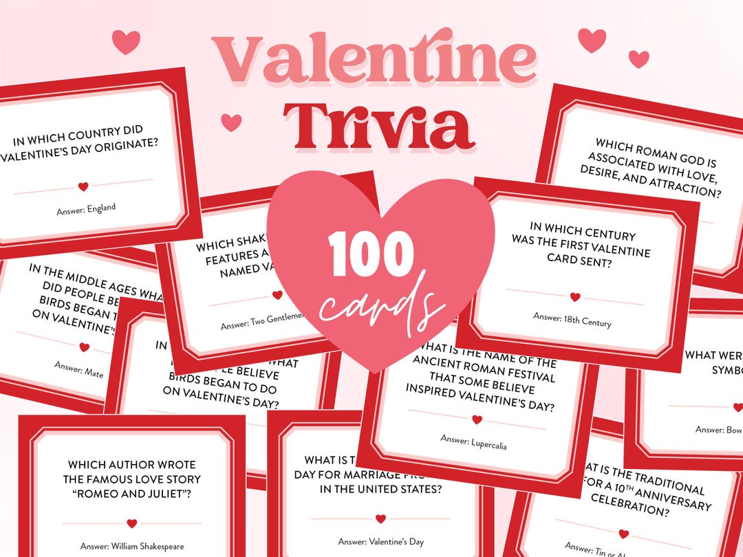 Valentine Trivia, Trivia Quiz, Printable Valentine's Day Party Game ...