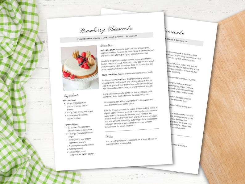 Recipe Template With Sript Font, Printable Recipe Page, Elegant Recipe ...