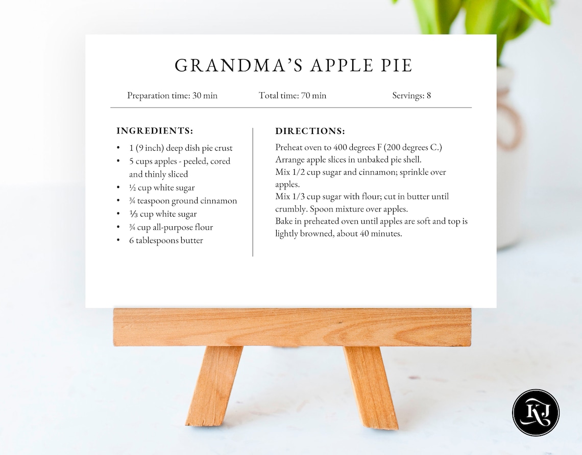 4x6 and 5x7 Recipe Card, Recipe Card Template, Word Template, Printable ...