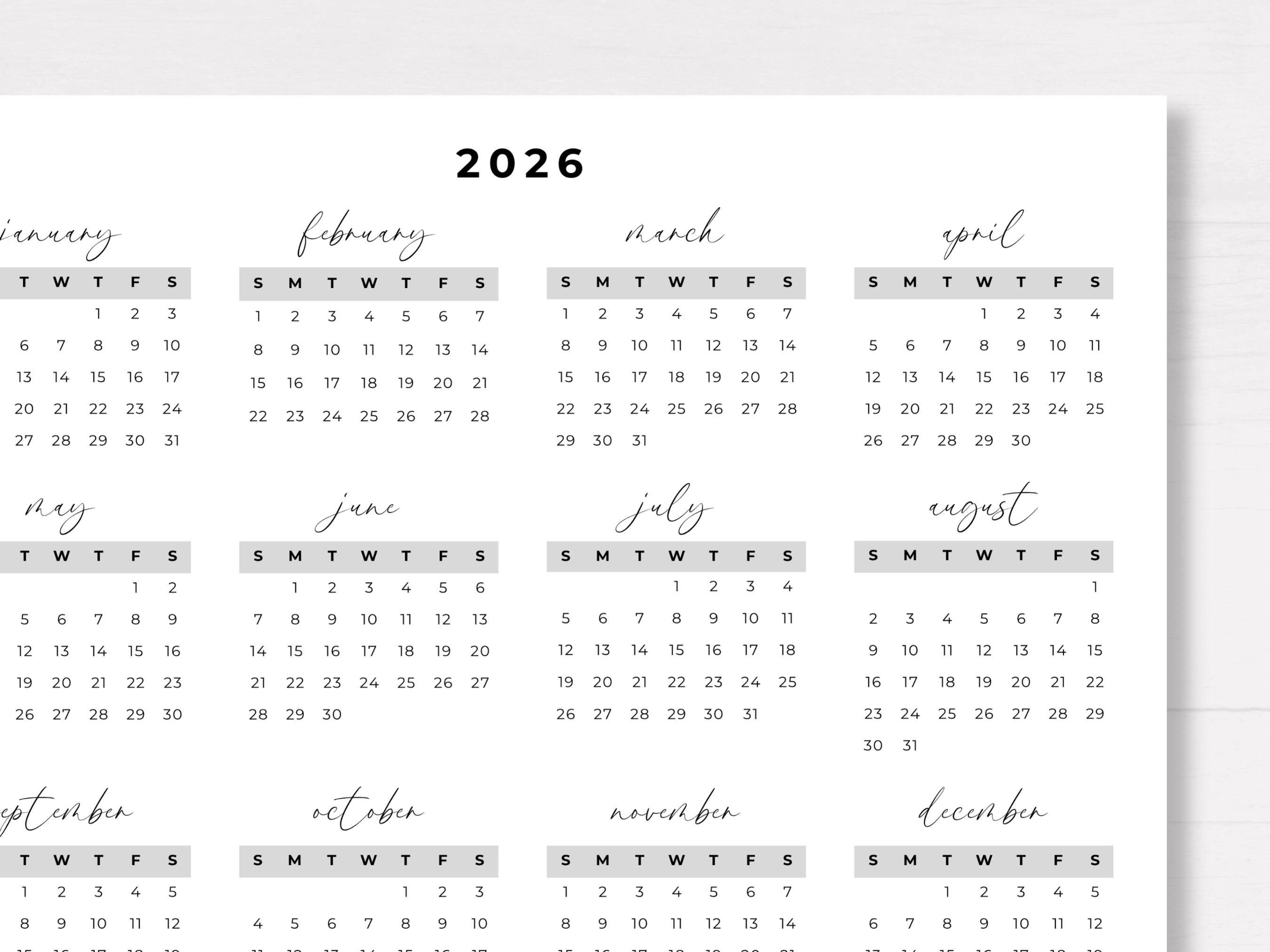 2026 Desk Calendar Printable, Letter Size, Simple Modern Planner ...