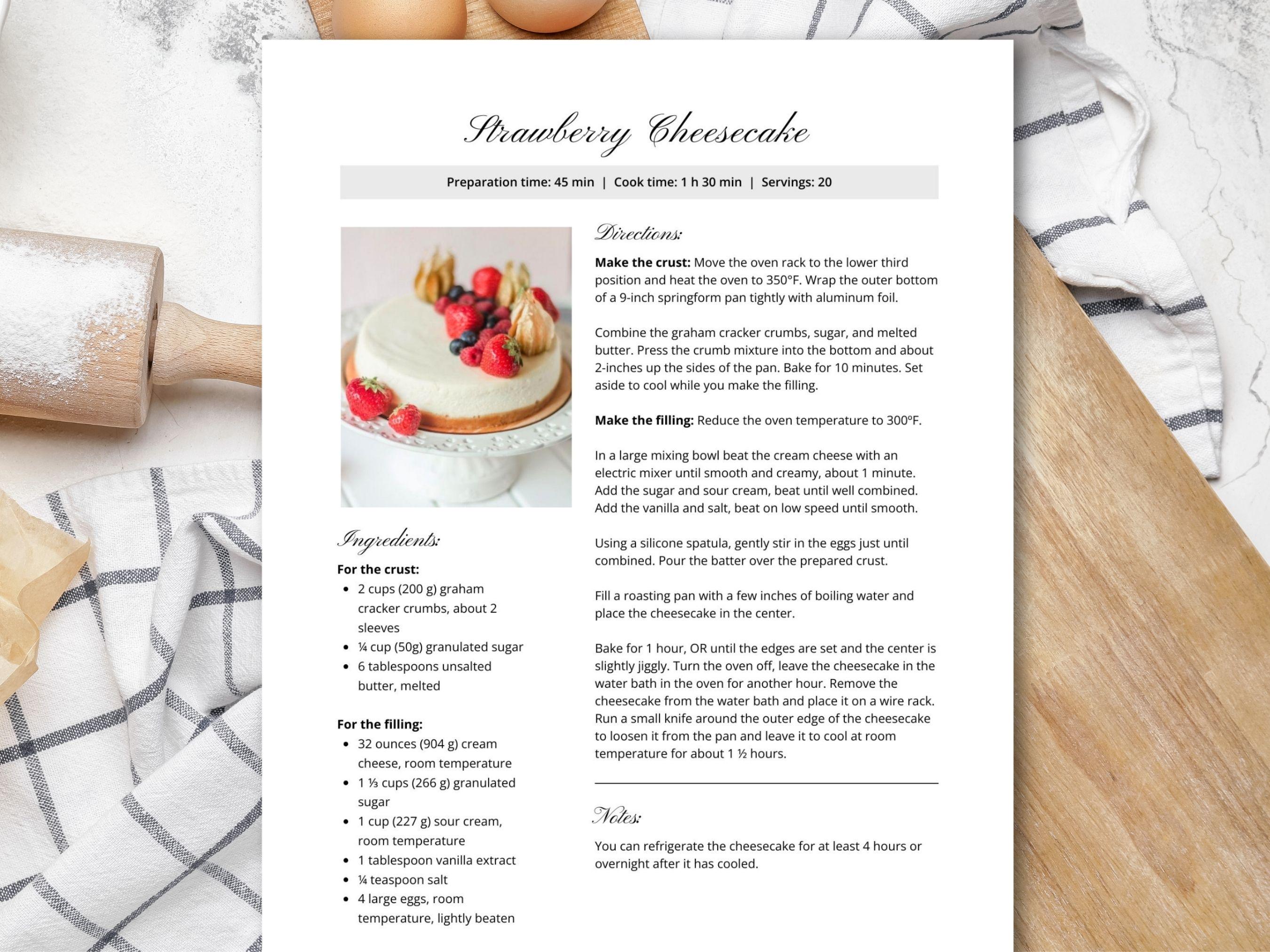 Recipe Template With Sript Font, Printable Recipe Page, Elegant Recipe ...