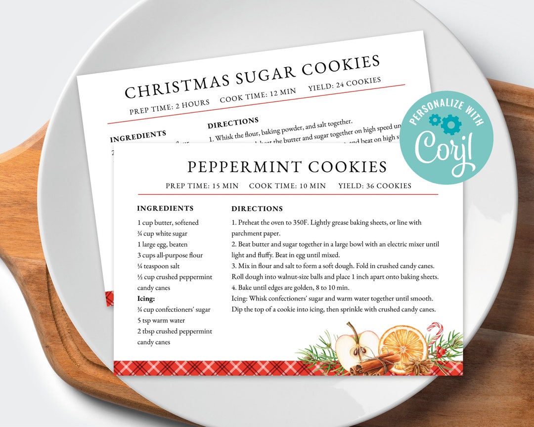 Editable Cookie Recipe Card, Corjl Recipe Card Template, Christmas ...