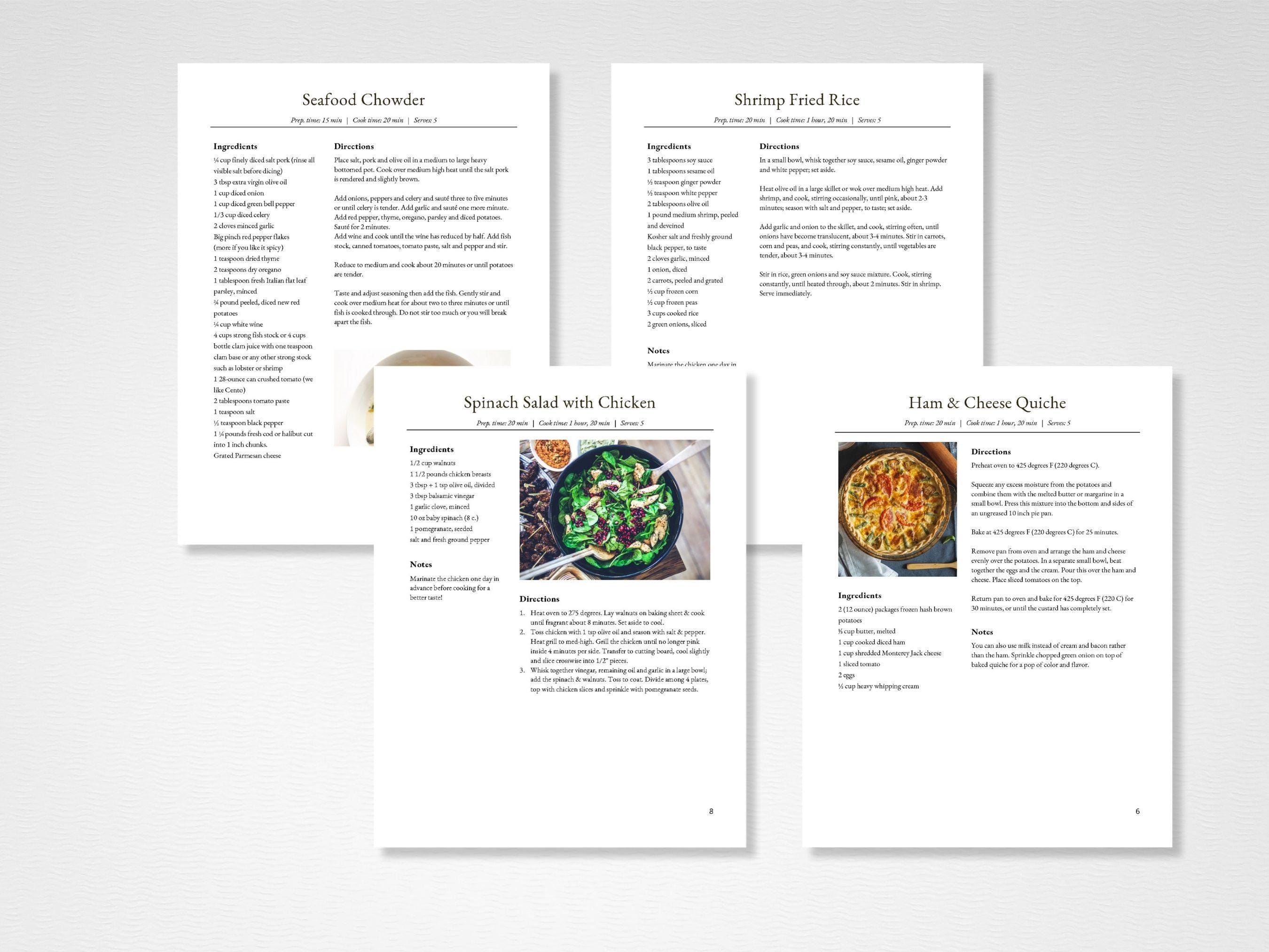 Editable Cookbook MS Word Template Classic Style, Printable Recipe Book Binder Kit, Kitchen ...