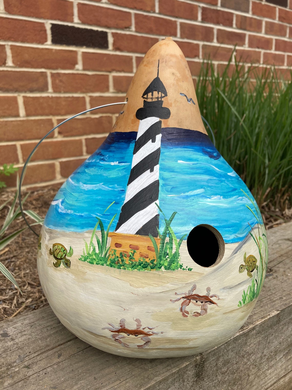 Handpainted Gourd Birdhouse With Lighthouse Turtles and Crabs - Etsy
