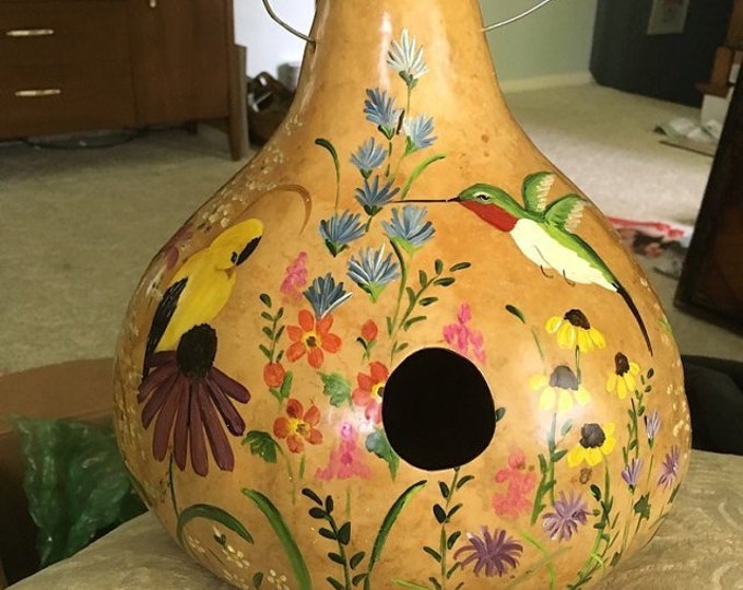 Handpainted Gourd Birdhouse With Two Hummingbirds and Wildflowers - Etsy